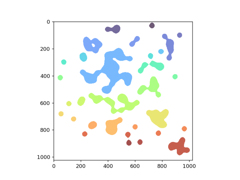 [matplotlib] 112. クリックイベントでラベル画像のregionprops情報を表示 – サボテンパイソン