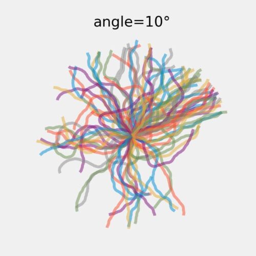 [matplotlib animation] 113. Angle-limited random walkのアニメーション – サボテンパイソン